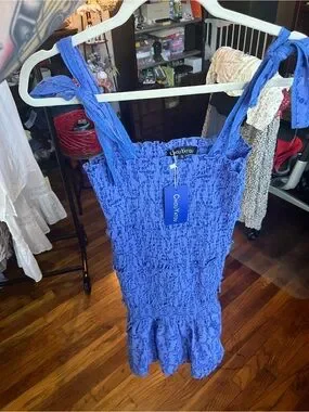 Chouyatou | Dresses | Nwt Chou Yatou Blue Smocked Tiestrap Mini Dress ...